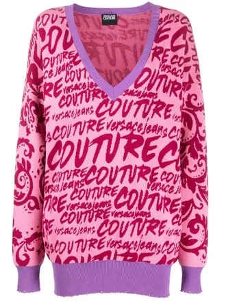 Versace Jeans Couture pull &agrave; logo en intarsia - Rose