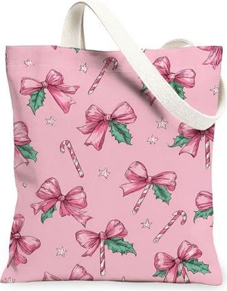 Generic Sacs fourre-tout en toile avec noeuds de No&euml;l, sacs de courses r&eacute;utilisables, motif floral vintage, l&eacute;ger, lavable, p&ecirc;che, 13x15 Inch