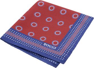 Boggi Milano Homme, Accessoires, Rouge, Taille: ONE Size Silk Pocket Square With Medallions Pattern
