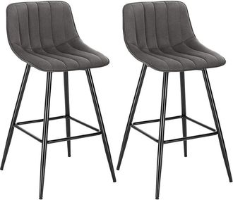 Woltu Woltu - Lot de 2 Tabourets de bar avec repose-pieds Tabouret de bistro Siège en velours, Pieds en métal, Gris foncé