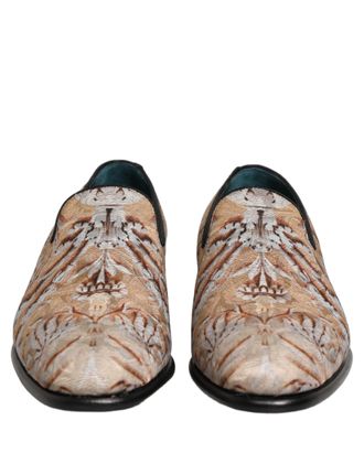 Dolce & Gabbana Beige Brocade Men Slip On Dress Loafers Shoes Leather