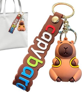 Generic Capybara Porte-cl&eacute;s figurine - Pendentif de voiture amusant - D&eacute;coration de cl&eacute; portable | Design animal de dessin anim&eacute; Mini pendentif en forme de po
