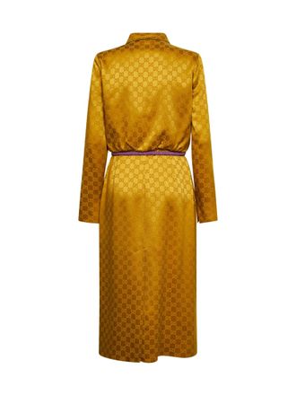 Gucci Womens Gold Gg Jacquard Viscose Midi Shirt Dress