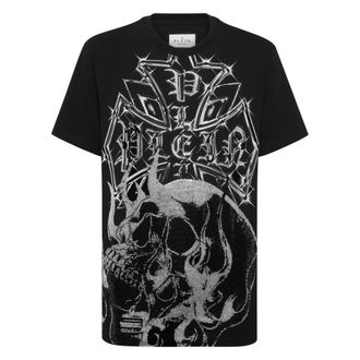 Philipp Plein Round Neck T-Shirt Chrome Crest Skull - - Tops - Herren - Schwarzk - 2XL