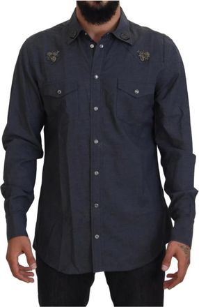 Dolce & Gabbana Crystal Bee Denim Shirt - - Shirts - Herren - Blau - M