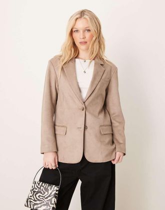 Abercrombie & Fitch Blazer aus Wildlederimitat in Taupe-Braun