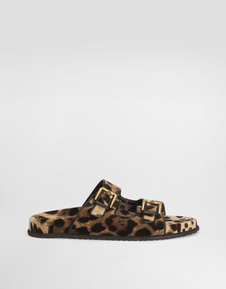 Dolce & Gabbana Pantolette Aus Bedrucktem Samt - Frau Pantoletten Und Mules Animalprint 39.5