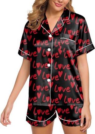 Generic Ensemble de pyjama deux pi&egrave;ces en satin de soie pour femmes pour la Saint-Valentin 2026, gris fonc&eacute;, XXL