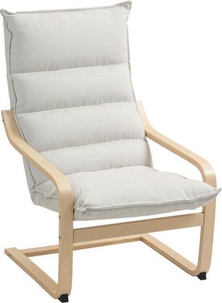 HOMCOM Homcom - Fauteuil lounge de salon bois de bouleau tissu matelass&eacute; beige