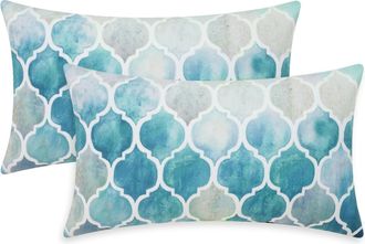 CaliTime Kissenbezüge Kissenhülle Packung mit 2 Cozy Bolster Kissenbezügen für Couch Bett Sofa manuell handbemalt bunt geometrischer Gitterkettendruck 30cm x 5