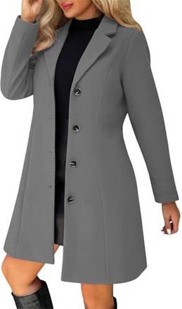 Generic Trench-coat dhiver pour femme avec col &agrave; revers et boutons Col &eacute;l&eacute;gant &agrave; revers Manteau A-Line uni en polaire pour lext&eacute;rieur Grande taille Manches lo