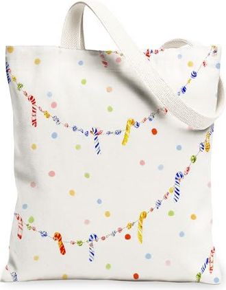 Generic Sacs fourre-tout en toile avec motif canne &agrave; sucre dorge, pois color&eacute;s, l&eacute;gers et r&eacute;utilisables, amusants et festifs, Blanc, 13x15 Inch