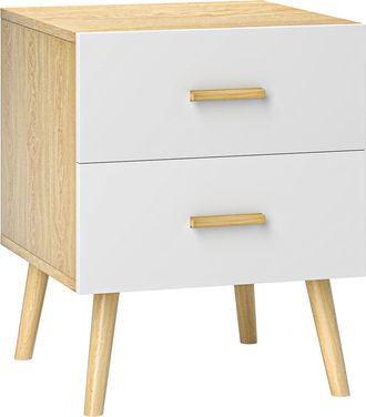 HOMCOM Nachttisch, Nachttisch mit 2 Schubladen, moderner Stil, f&uuml;r Schlafzimmer, Wohnzimmer, 40 x 40 x 50 cm, Eiche