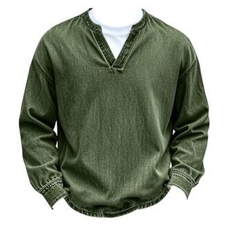 Generic Sweat-shirt l&eacute;ger pour homme - Col en V - Manches longues - Grande taille - V&ecirc;tements classiques tendance - T-shirt d&eacute;contract&eacute; et tendance pour homme