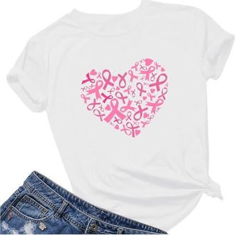 Generic Octobre Rose Tee Shirt Femme Tee Shirt Octobre Rose Cancer du Sein T-Shirts à Manches Courtes Noeud Femme Mode Décontracté Col Rond Tops