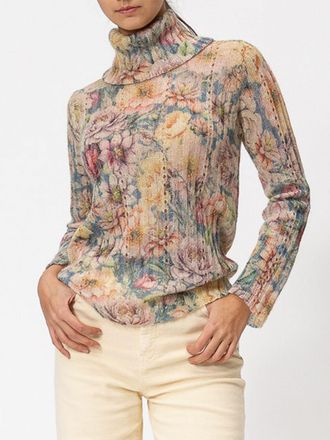 Twinset Rollkragenpullover aus Wollmischung mit Blumenmuster und langen &Auml;rmeln