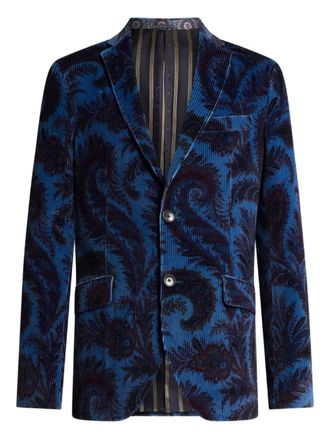 Etro blazer nervuré à motif cachemire - Bleu