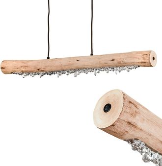 HOFSTEIN LED Pendelleuchte Rodeche, dimmbare Hängelampe aus Metall und Holzstab in Schwarz/Natur, Höhe max. 151,5 cm (verstellbar), 23 Watt, max. 980 Lumen, Li