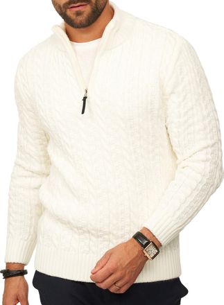 Behype. Herren Strickpullover als Troyer in Grobstrick mit Zopfmuster - Winterpullover im Regular-Fit mit Stehkragen - Warmer Half-Zip Pulli f&uuml;r M&auml;nner DC_881