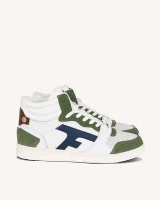 Faguo Baskets montantes cuir blanc et kaki