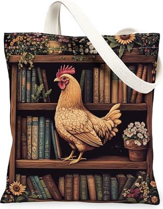 Generic Sac fourre-tout en toile de volaille de printemps pour le shopping, 33 x 38,1 cm, sac d&eacute;picerie r&eacute;utilisable pour femme, motif amusant et esth&eacute;tique, 