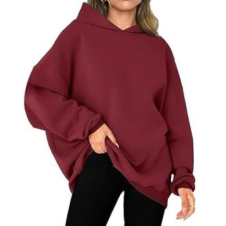 Generic Sweat &agrave; capuche surdimensionn&eacute; en polaire confortable avec poches pour femme, rouge vin, XXL