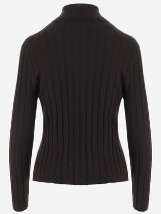 Allude Womens Wool High-Neck Ribbed Sweater Dark Brown