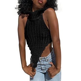 Generic Gilet sans Manche Femme Gilet Femme D&eacute;contract&eacute; Quotidien Ville Dos Nu &Eacute;t&eacute; - Pull Irr&eacute;gulier en Laine Fine pour Look Sexy Et Moderne