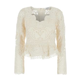 Sea NY Femme, Blouses et Chemises, Blanc, Taille: 38 FR Haut en Coton Blanc Brod&eacute; de Dentelle