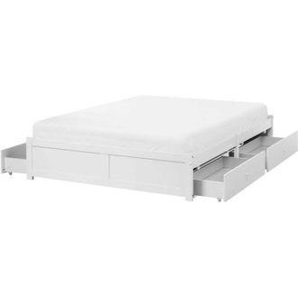 Beliani Bett mit Schubladen ohne Kopfteil BRUX 180 x 200 cm Wei&szlig;