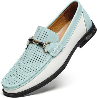 Generic Mocassins classiques en cuir pour homme avec boucle en m&eacute;tal bicolore pour la marche, les affaires, Bleu creux, 41 1/3 EU