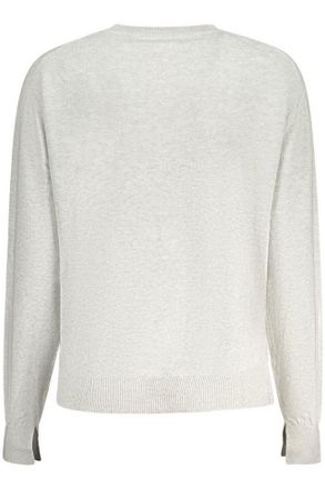 Pepe Jeans London Strickpullover Grauer Damenpullover: Langarm, Rundhals, mit Stickerei & Slits