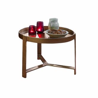 Loberon Couchtisch Mirouette - Vintage-Ausstrahlung - Rundes Design - Hoher Rand - Sofatisch - Wohnzimmertisch - Aluminiumguss, antikmessing