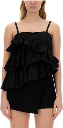 Msgm Msgm, Femme, Tops, Noir, Taille: 38 FR Top sans Manches avec Fronces