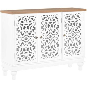 Beliani Buffet Rustique en MDF Fa&ccedil;ades Ajour&eacute;es 3 Portes Pieds en Pin Blanc Katherine