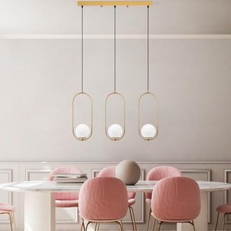 Opviq Elegant Gold Chandelier, Adjustable Height 66-115 cm, Metal Body, 3 x E27 Sockets, 70 x 15 x 115 cm | Perfect for Modern Living Spaces, IP20 Rated