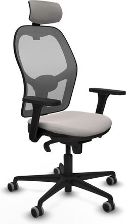 Piqueras y Crespo Stuhl mit leisen Rollen, 3D-Arme, h&ouml;henverstellbare Lendenwirbelst&uuml;tze und h&ouml;henverstellbares Kopfteil, Grau/Wei&szlig;