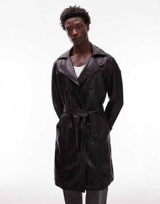 AllSaints Kellett - Trenchcoat aus Leder in Schwarz