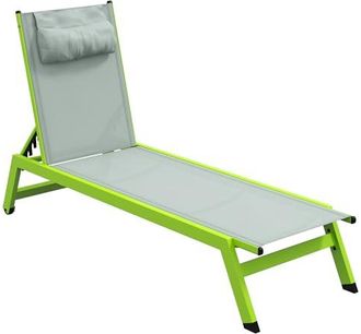 OUTSUNNY Bain de Soleil transat en Aluminium et textilène avec roulettes et Repose-tête Dossier inclinable Multi-Positions Vert