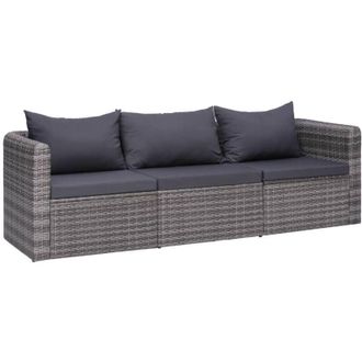vidaXL Vidaxl - 3-tlg. Garten-Sofagarnitur mit Kissen Grau Poly Rattan
