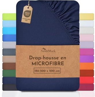 NatureMark Drap de lit en Microfibre &agrave; Prix r&eacute;duit! Beaucoup de Tailles et de Couleurs Marchandise de Marque (Drap de lit 180x200-200x200 cm, Bleu Marine)