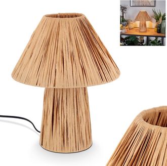 HOFSTEIN Tischleuchte Paiol, Tischlampe aus Metall/Papier in Beige/Natur, Leuchte im Vintage/Retro-Design mit Schirm aus Papier (Ø 24 cm) u. An/-Auschalter am 