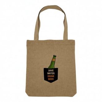 Fabulous Sac Shopping Tote Bag Aspect Lin - Save Water Drink Beer Poche Suprise Illustration - Sac de Courses Toile Epaisse 360g Beige Naturel Cabas Port&eacute; Epau