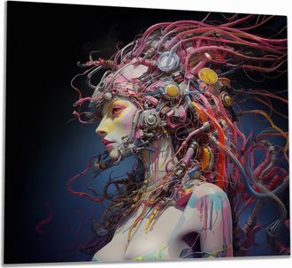 Wallario Herdabdeckplatte/Spritzschutz aus Glas, 1-teilig, 60x52cm mit 8mm hohen Füßen, für Ceran- und Induktionsherde, Kriegerin der Zukunft