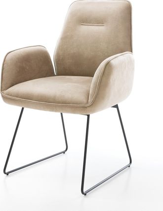 DELIFE Esszimmerstuhl Zoa-Flex Mikrofaser Beige Vintage Kufengestell Schwarz Taschenfederkern, Esszimmerst&uuml;hle