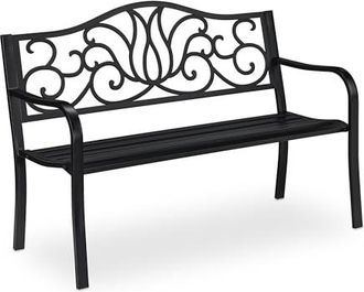 Relaxdays Gartenbank Antik f&uuml;r 2 Personen, Balkon, Terrasse, Metallbank HBT 90x127,5x63 cm, Stahl, Guss, schwarz