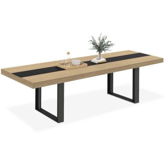 IDMarket Idmarket - Table &agrave; manger extensible rectangle phoenix 6-12 personnes bois et noir bande centrale noire 200-300 cm