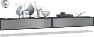 Vladon 2er-Set TV Board Lana 140, Made in Germany, Lowboards je 140 x 29 x 37 cm mit viel Stauraum, Korpus in Schwarz matt, Fronten in Graphit seidenmatt | G