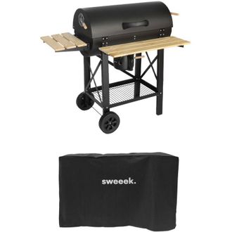 Sweeek Holzkohlegrill, amerikanischer Grill und R&auml;uscherofen, mit R&auml;dern, klappbaren Ablagen und Abdeckung