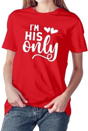 Generic Chemisier d&eacute;contract&eacute; &agrave; manches courtes et col rond imprim&eacute; pour la Saint-Valentin 2026, Rouge, S